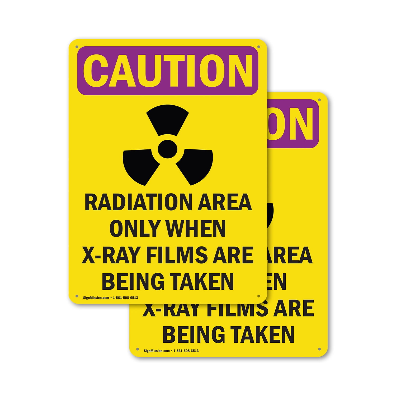 (2 Pack) Radiation Area Only With Symbol OSHA Caution Radiation Sign 12 ...