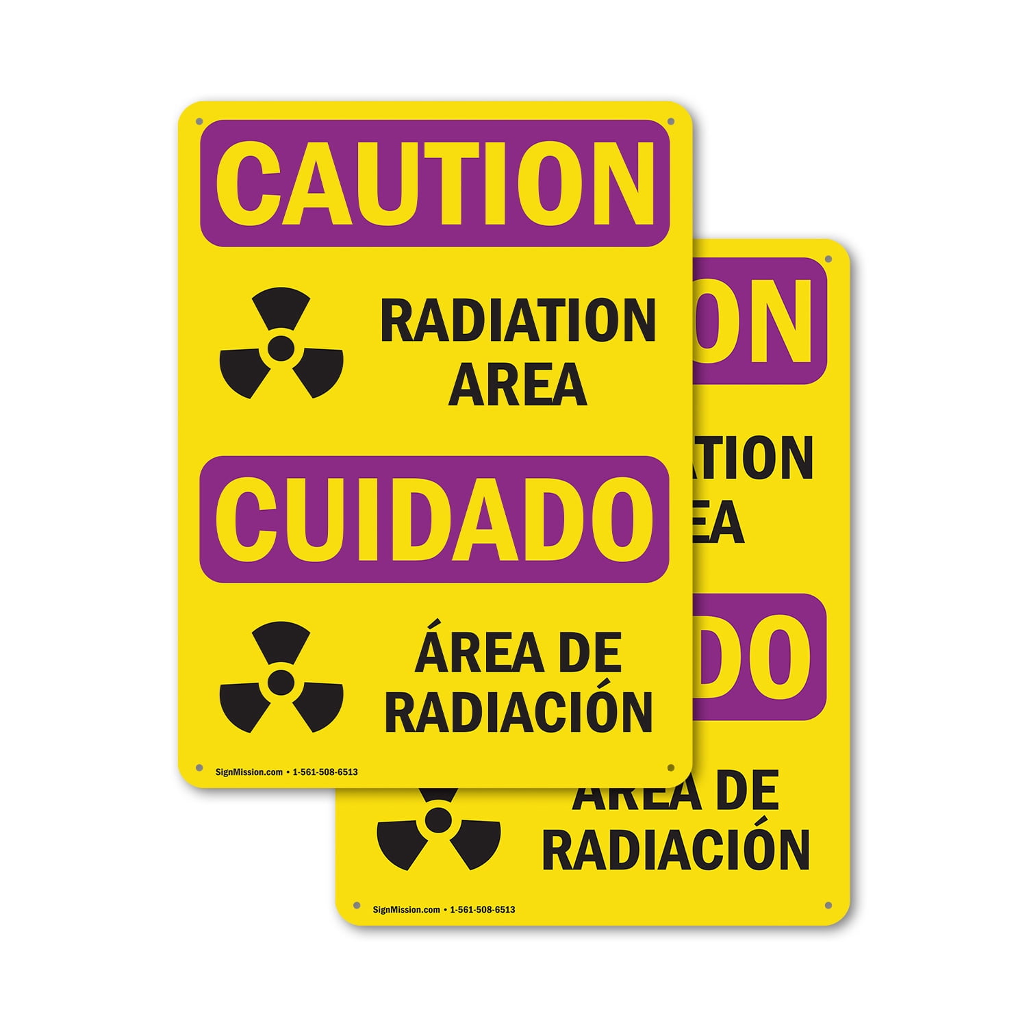 (2 Pack) Radiation Area With Symbol OSHA Caution Radiation Sign 18 Inch ...