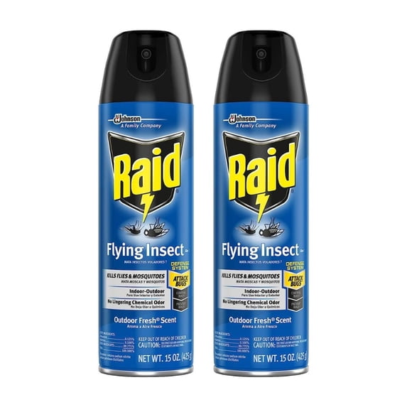 Raid Flying Insect Killer Spray, 15 oz, 2 Pack, Indoor and Outdoor Use ...