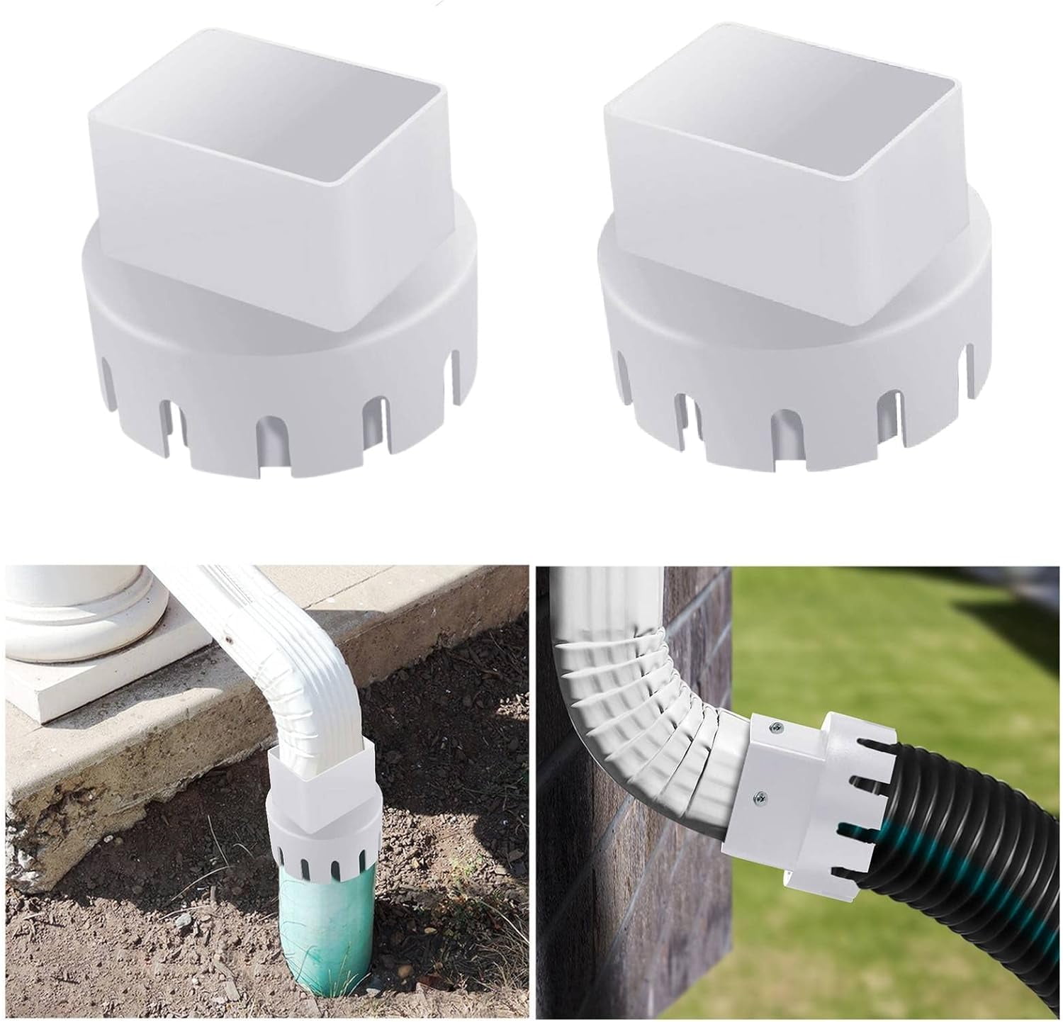 2 Pack Rain Gutter Downspout Adapter, Rain Gutter Components (2" x 3 ...