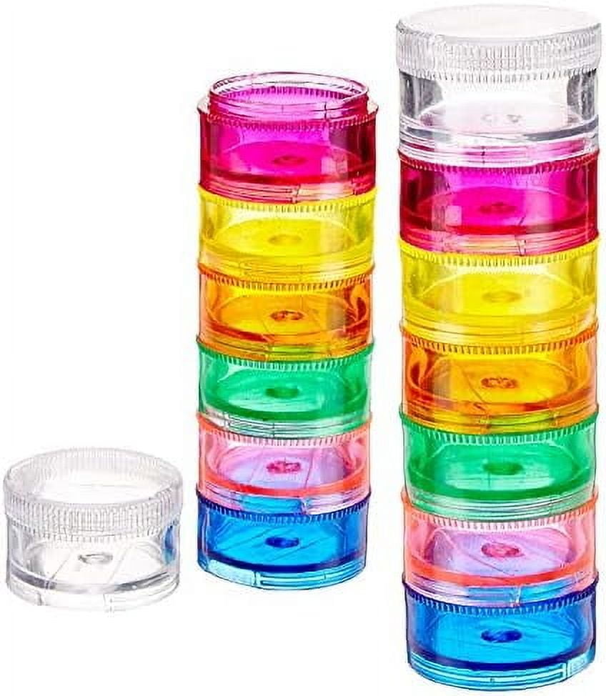 2 Pack Rainbow 7 Day Stackable Pill Organizer case Tower Box Medicine ...