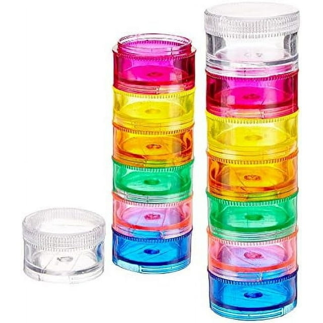 2 Pack Rainbow 7 Day Stackable Pill Organizer case Tower Box Medicine ...