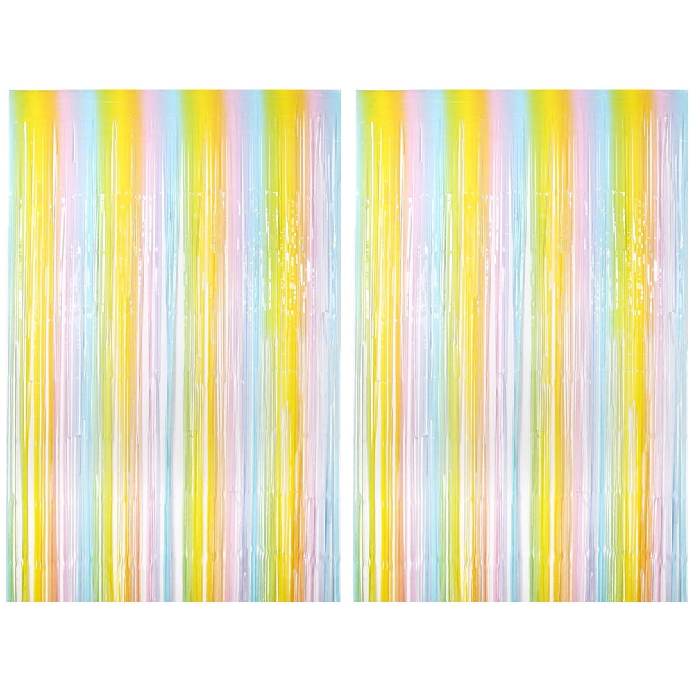 2 Pack Rainbow Foil Fringe Curtain Colorful Tinsel Curtains Backdrop ...