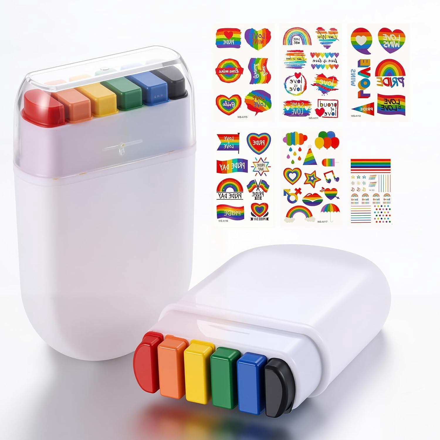 2 Pack Rainbow Pride Face Paint with Pride Tattoos- Gay Pride Rainbow ...
