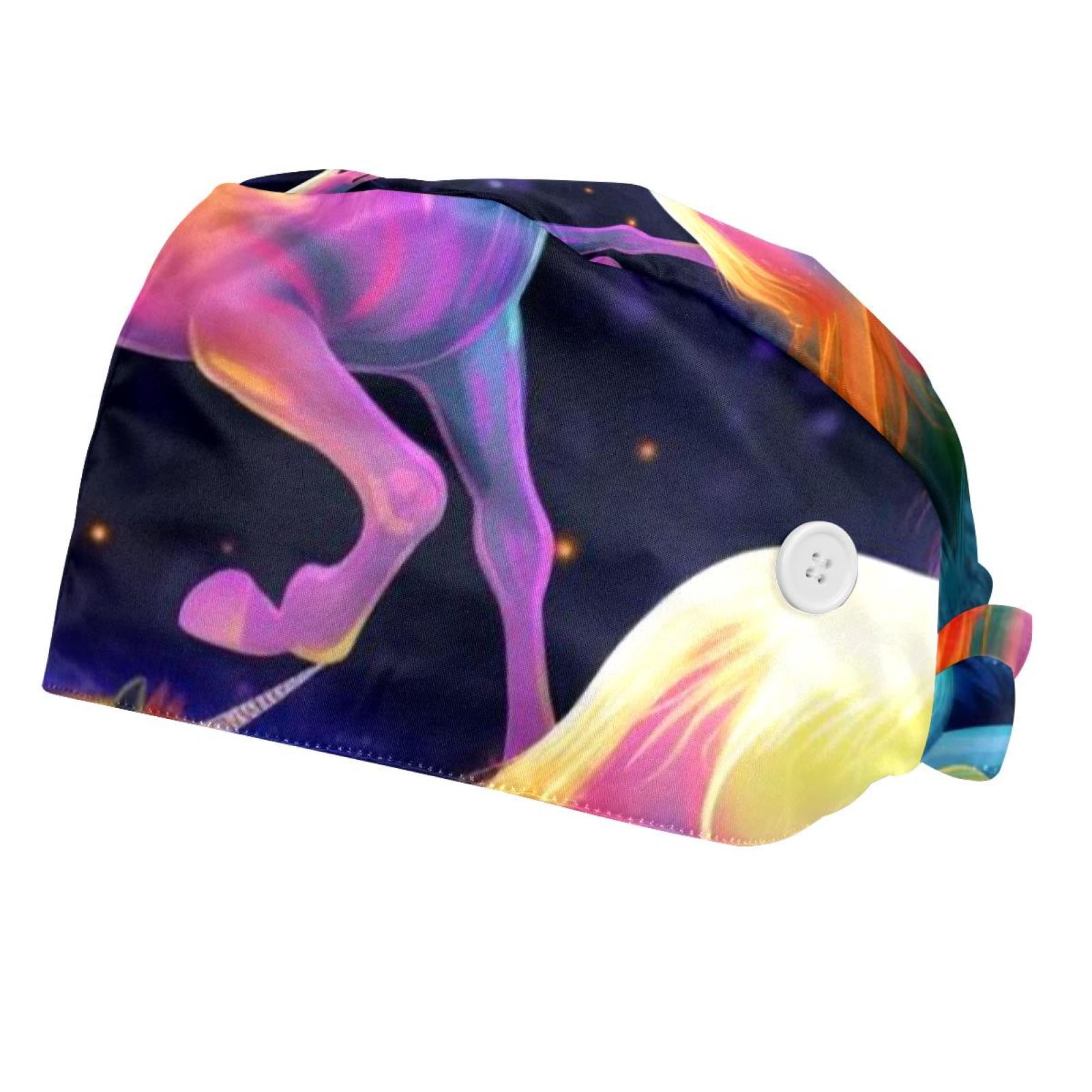 2 Pack Rainbow Unicorn Adjustable Bouffant Caps Hats Working Cap ...