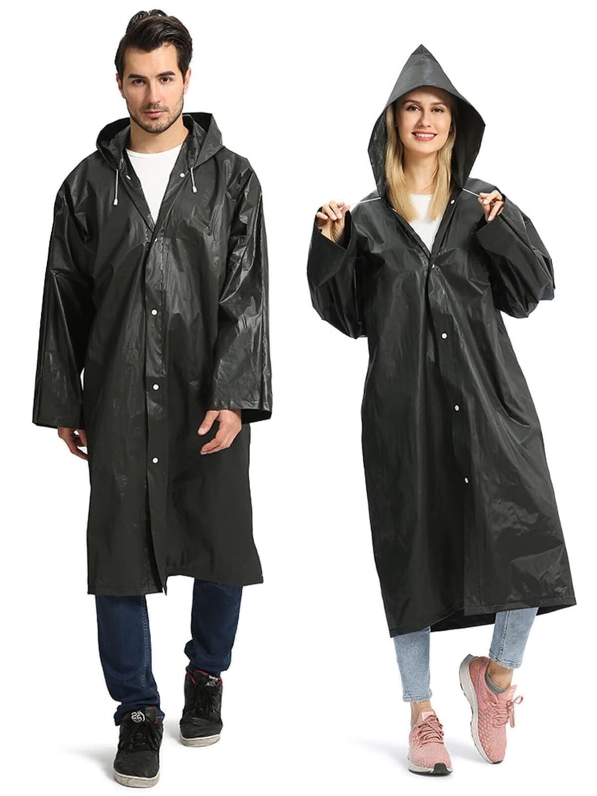 2 Pack Raincoats for Adults Reusable,EVA Rain Ponchos Lightweight Rain ...