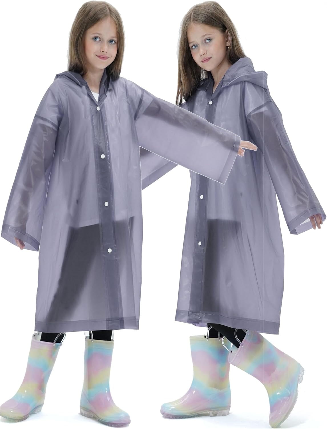 2 Pack Raincoats for Kids, Reusable Rain Ponchos with Hood and Sleeves Rain Coats for Boys and ...