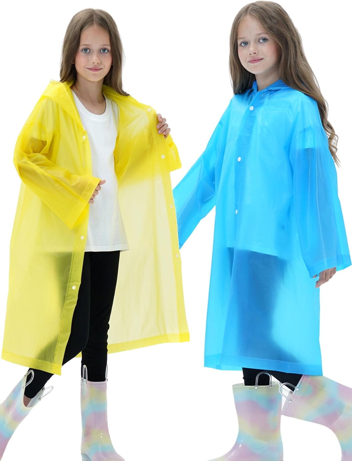 2 Pack Raincoats for Kids, Reusable Rain Ponchos with Hood and Sleeves Rain Coats for Boys and ...