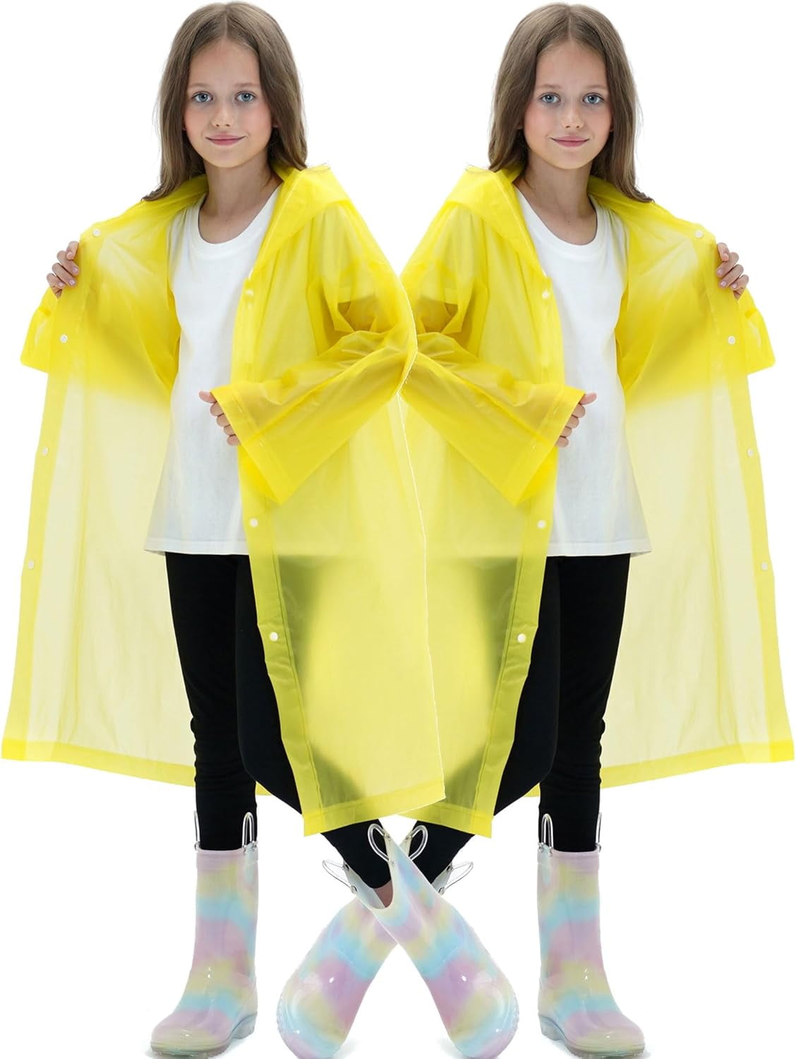 2 Pack Raincoats for Kids, Reusable Rain Ponchos with Hood and Sleeves ...