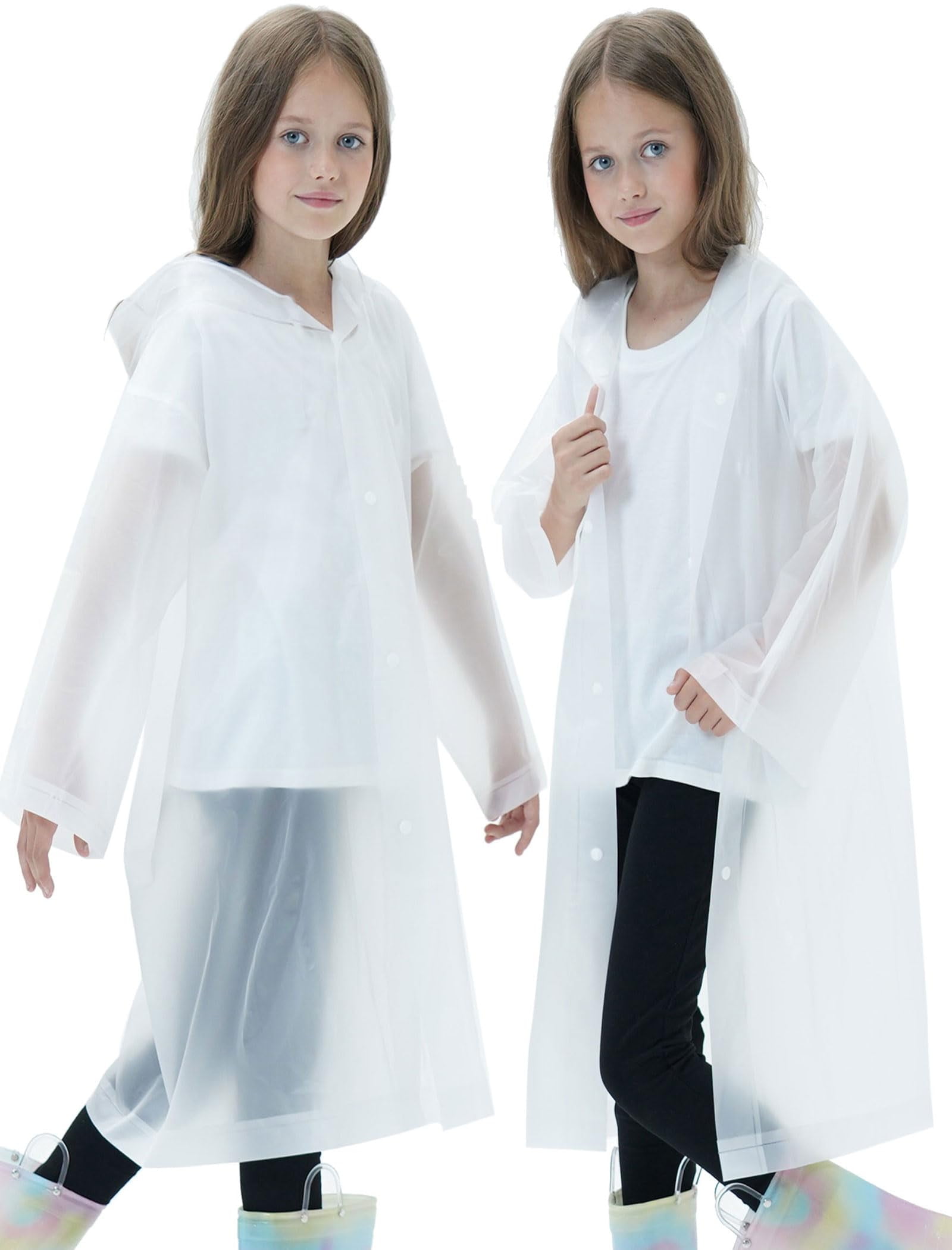 2 Pack Raincoats for Kids, Reusable Rain Ponchos with Hood and Sleeves ...