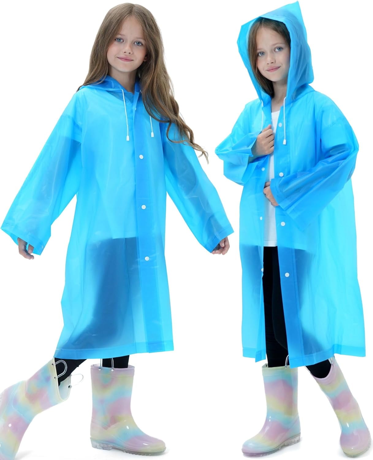 2 Pack Raincoats for Kids, Reusable Rain Ponchos with Hood and Sleeves Waterproof Rain Coat for ...