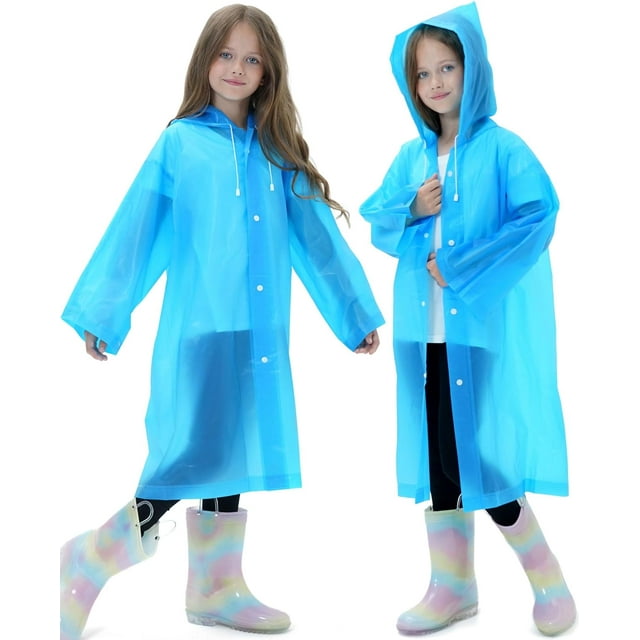2 Pack Raincoats for Kids, Reusable Rain Ponchos with Hood and Sleeves Waterproof Rain Coat for ...