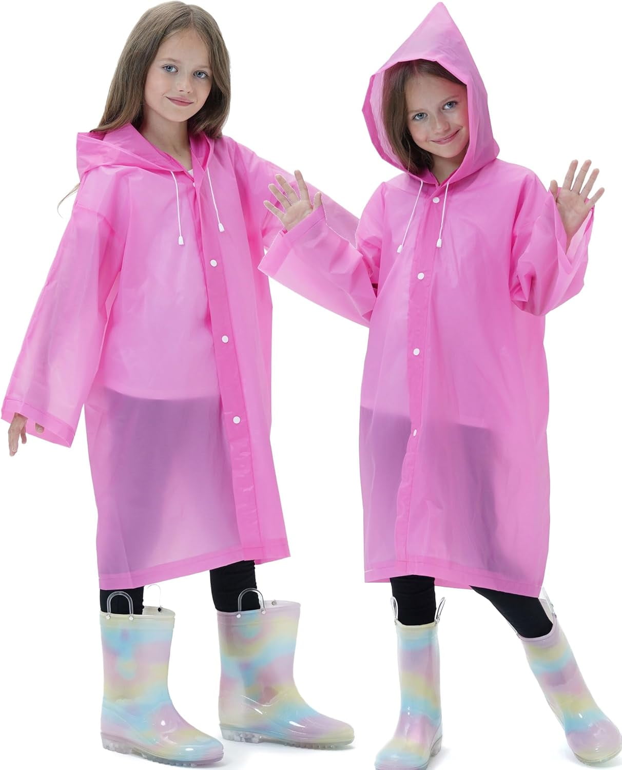 2 Pack Raincoats for Kids, Reusable Rain Ponchos with Hood and Sleeves ...