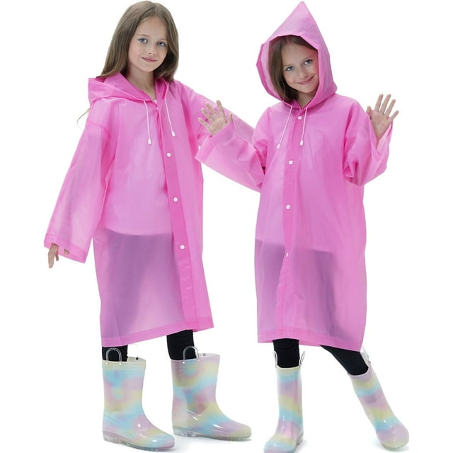 2 Pack Raincoats for Kids, Reusable Rain Ponchos with Hood and Sleeves Waterproof Rain Coat for ...