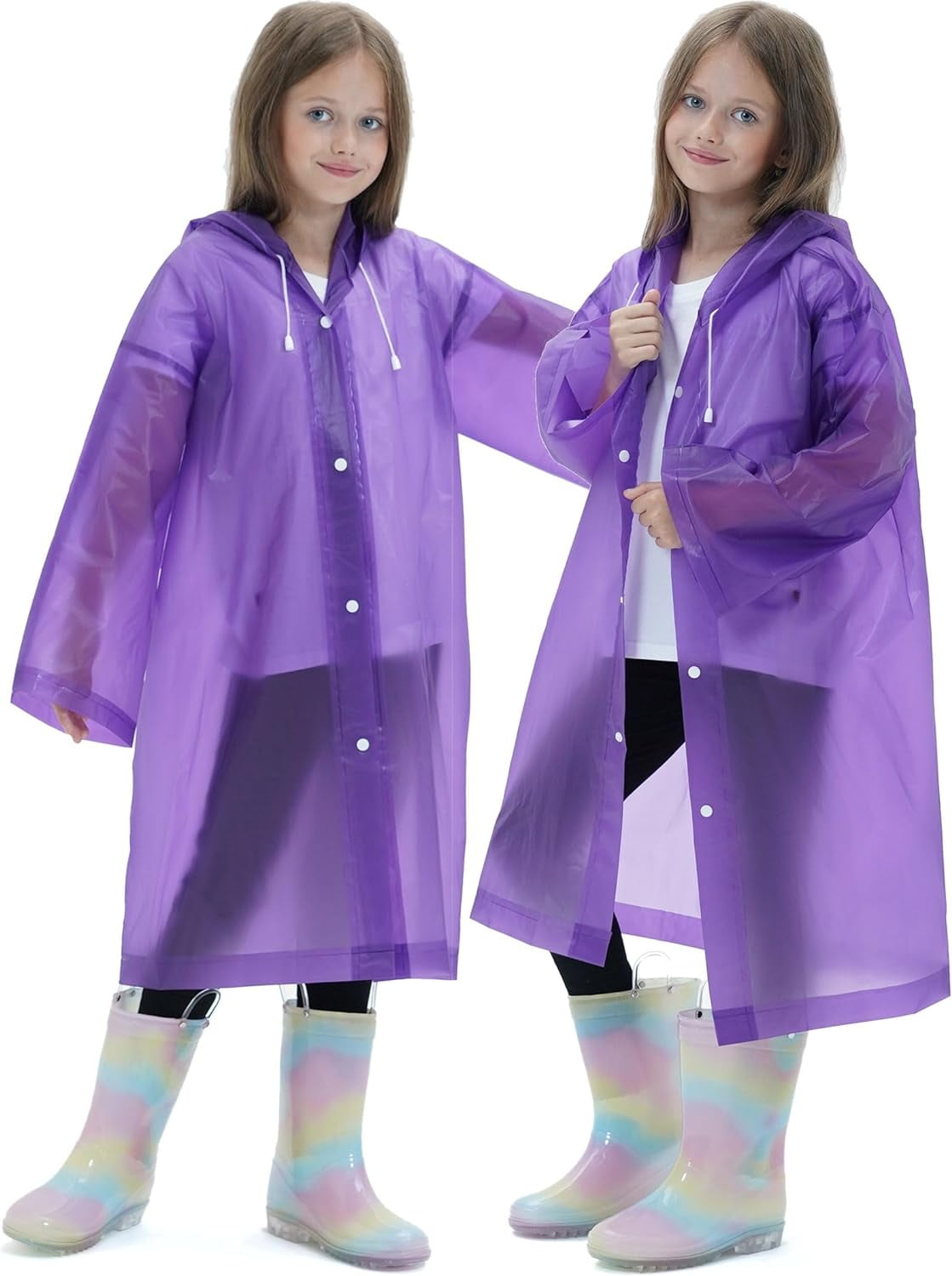 2 Pack Raincoats for Kids, Reusable Rain Ponchos with Hood and Sleeves Waterproof Rain Coat for ...