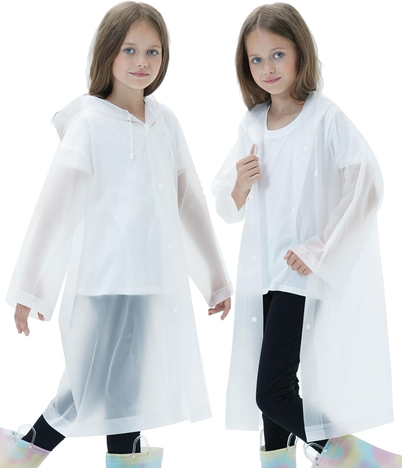 2 Pack Raincoats for Kids, Reusable Rain Ponchos with Hood and Sleeves Waterproof Rain Coat for ...