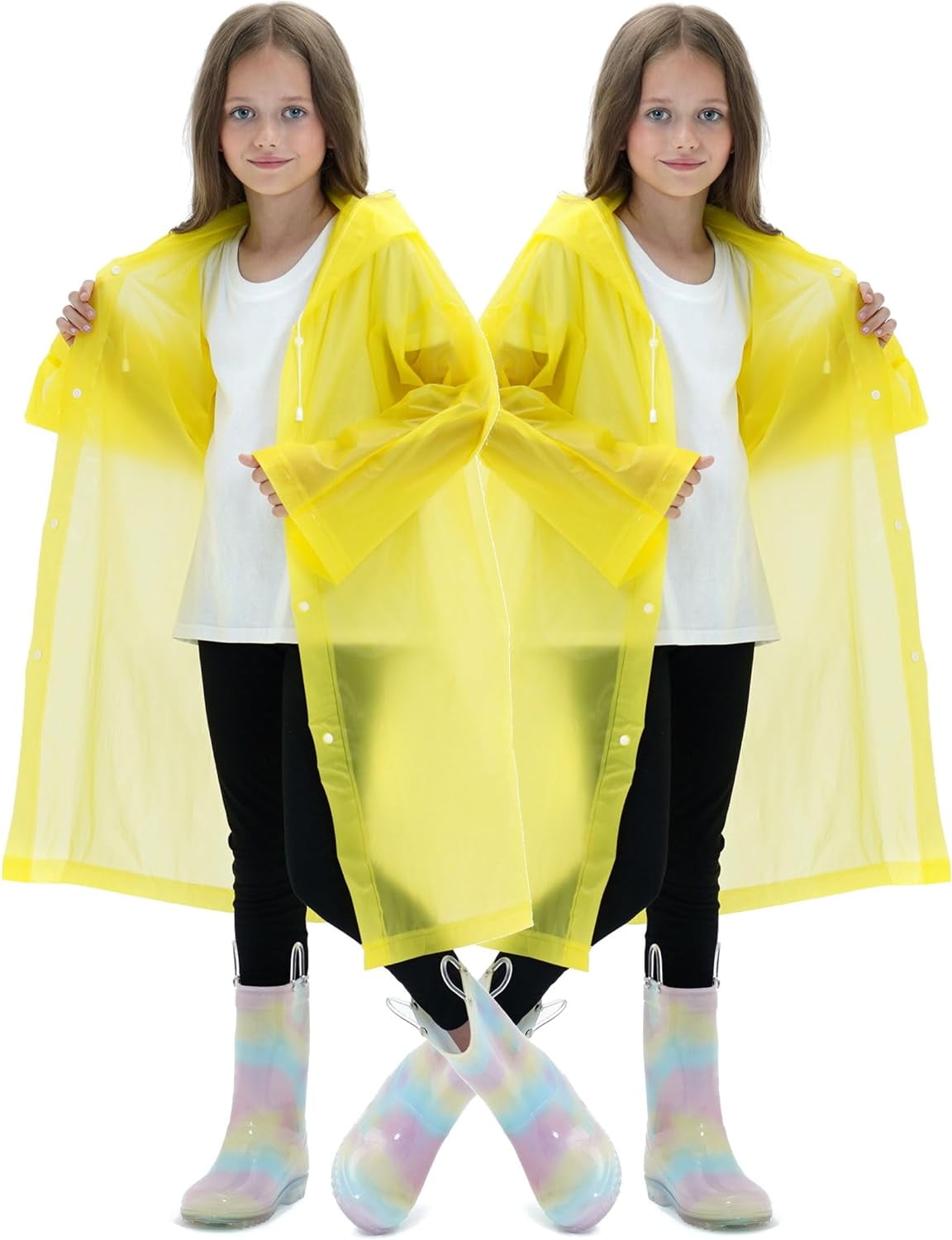 2 Pack Raincoats for Kids, Reusable Rain Ponchos with Hood and Sleeves Waterproof Rain Coat for ...