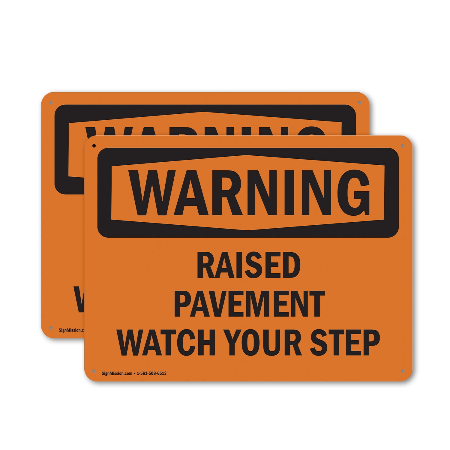 (2 Pack) Raised Pavement Watch Your Step OSHA Warning Sign 18 Inch X 12 ...