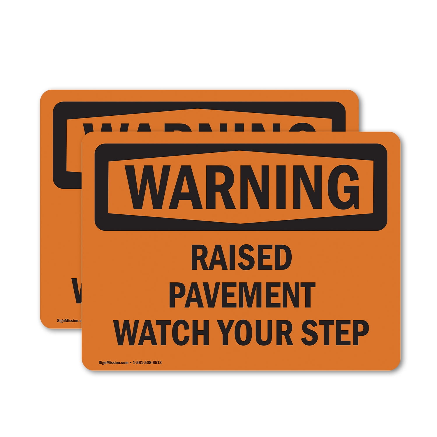 (2 Pack) Raised Pavement Watch Your Step OSHA Warning Sign 18 Inch X 12 ...