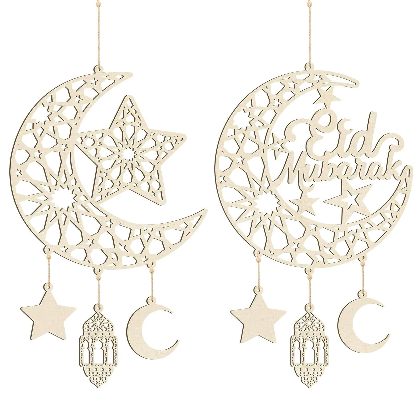 2 Pack Ramadan Door Decor - Islamic Moon & Star Wall Hangers, Eid ...