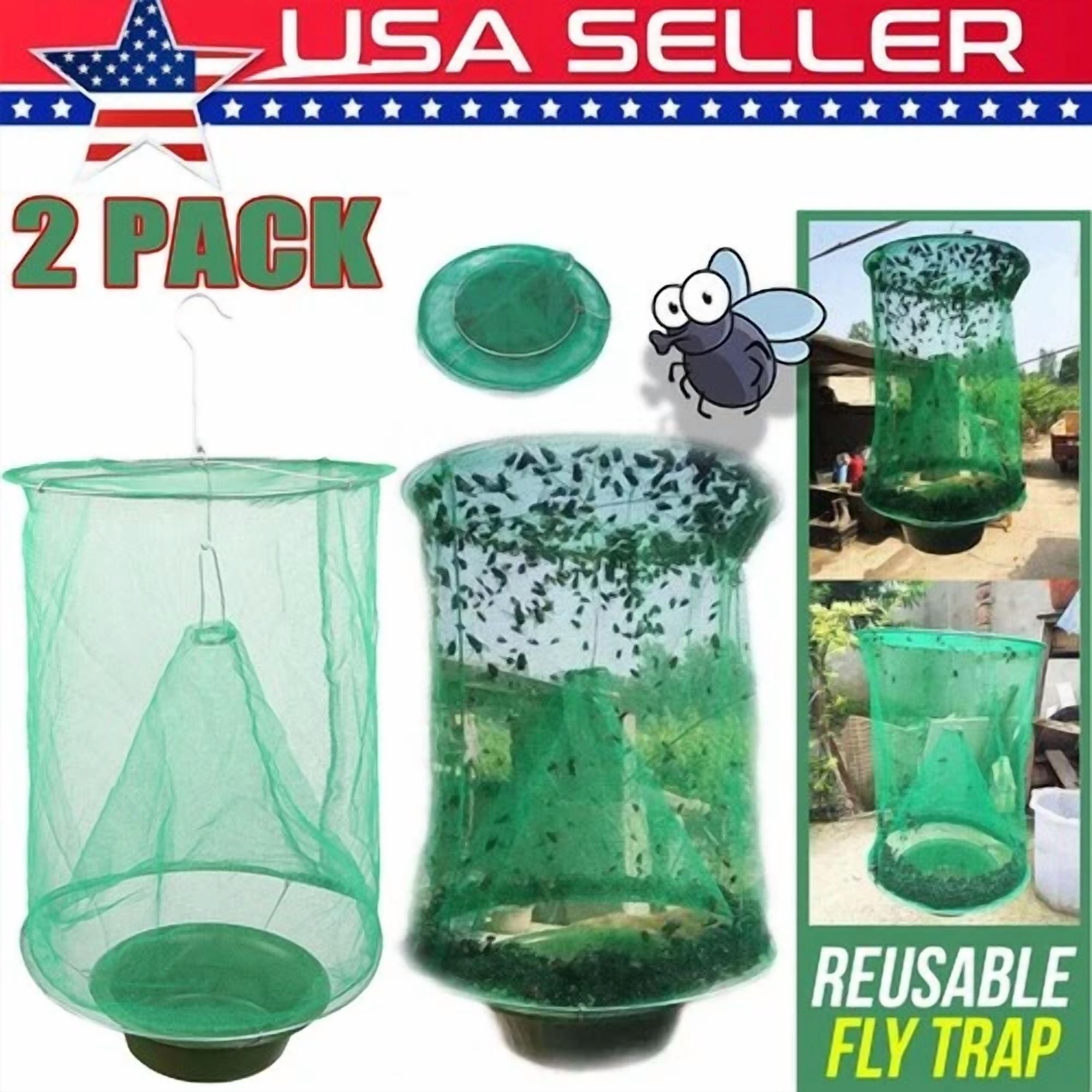 2 Pack Ranch Fly Trap Reusable Catcher Killer Cage Net Pest Bug Hanging ...