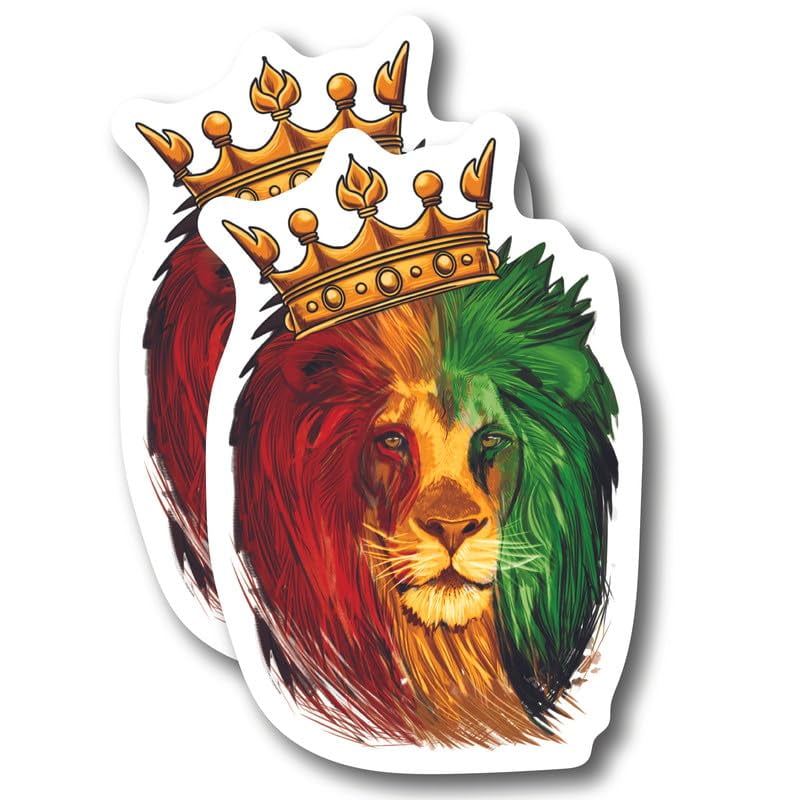 (2 Pack) Rasta Lion Stickers - Red Yellow and Green Rastafarian - 5" On ...