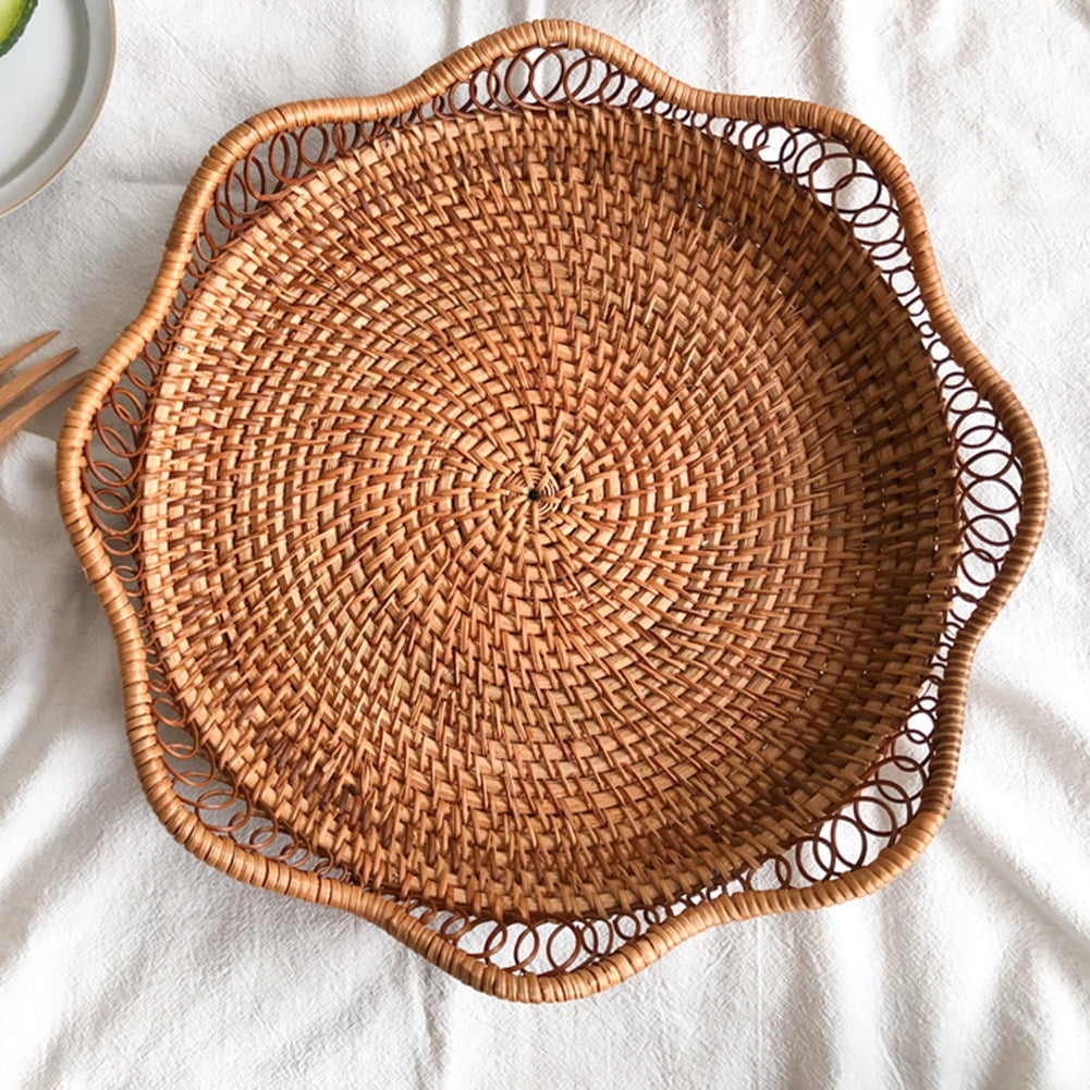 2-Pack Rattan Round Fruit Basket, Wicker Storage Bowls, Natural Woven ...