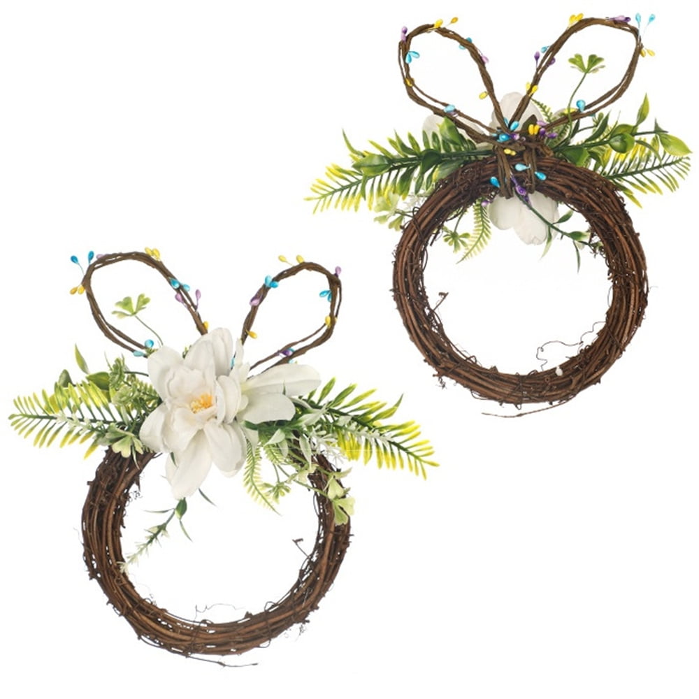 2 Pack Rattan Woven Bunny Garland,Rabbit Ears Wreath,Blossom Flower ...