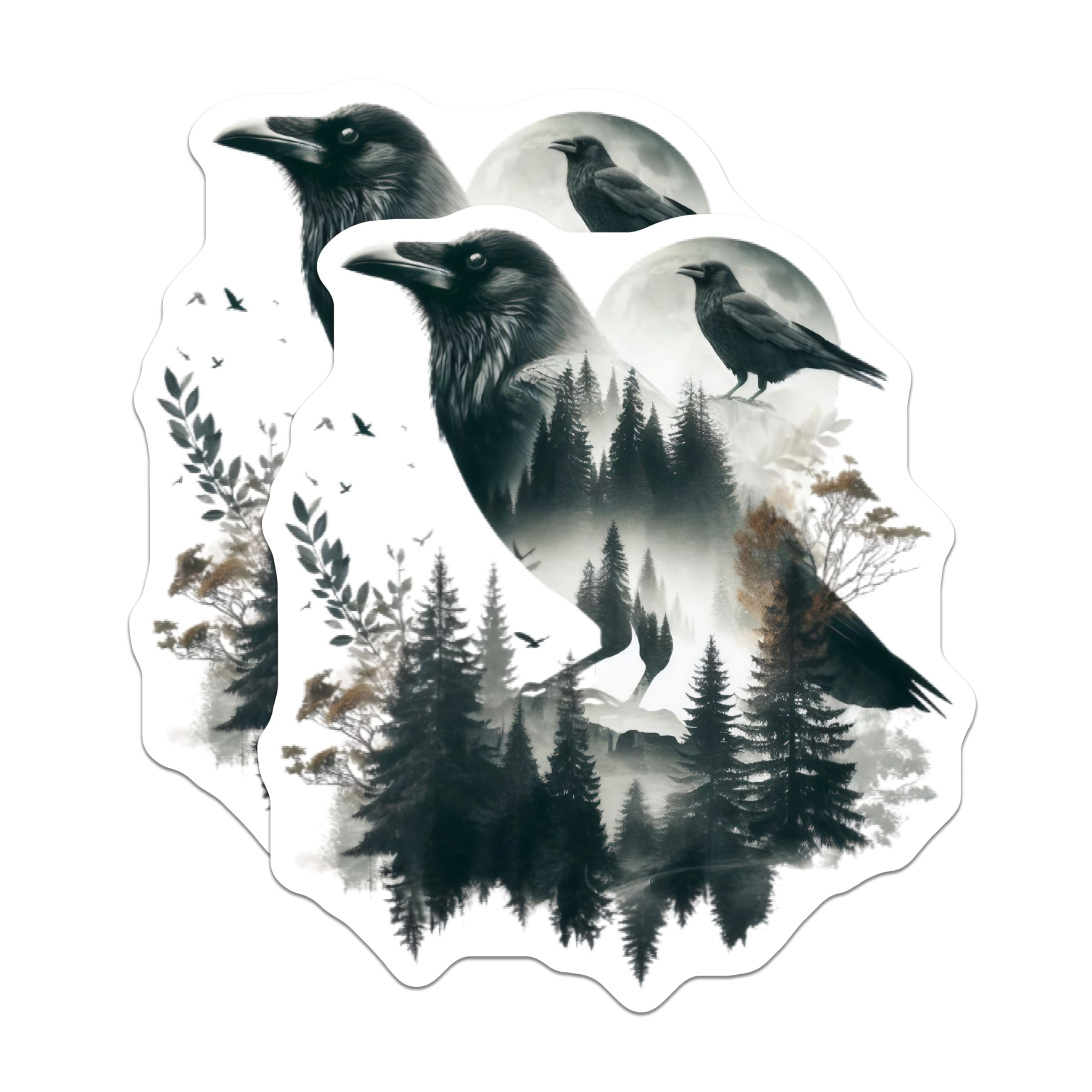 (2 Pack) Raven Stickers - Forest Bird - Nature Inspired Decals - 5" On ...