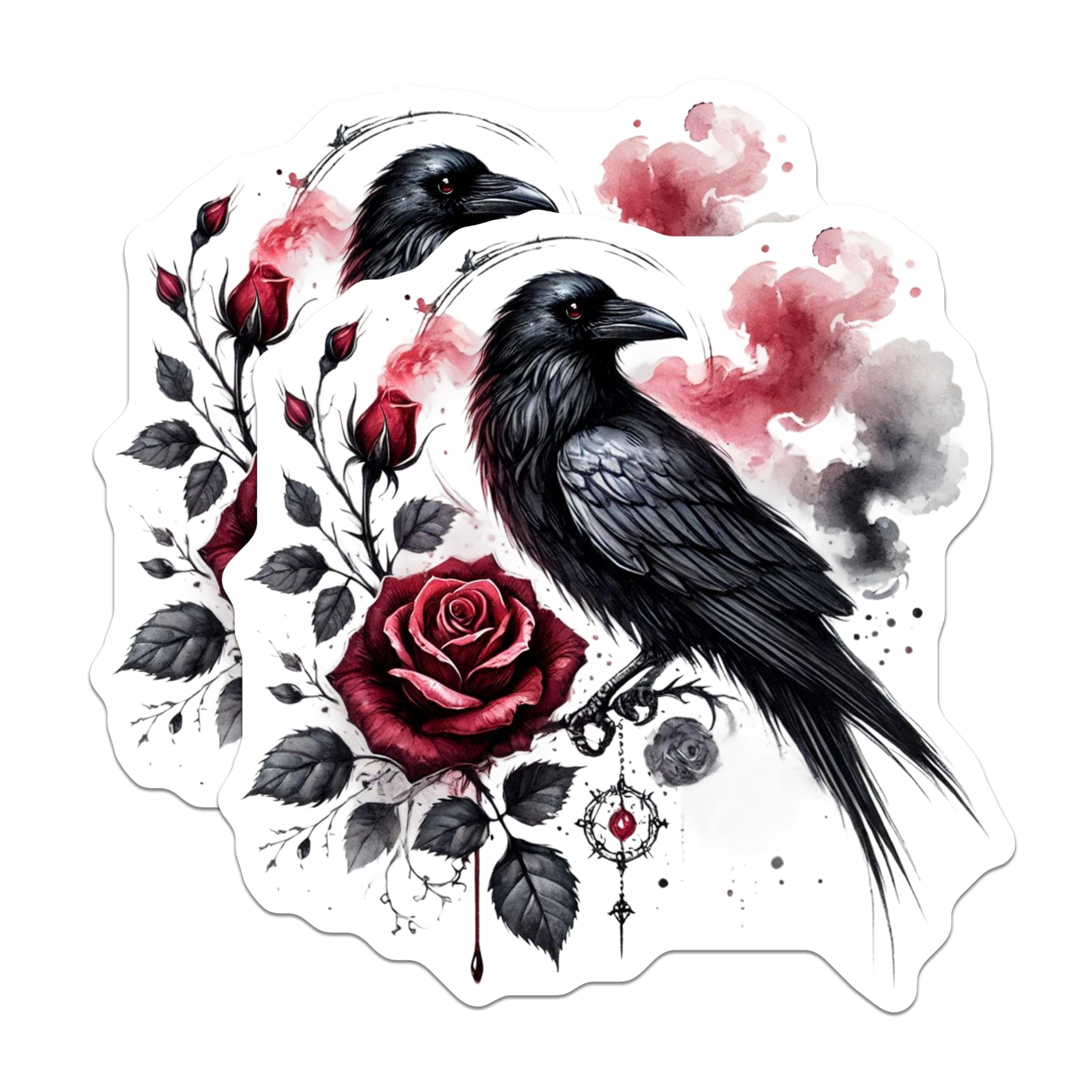 (2 Pack) Raven and Rose Stickers - Gothic Stickers - Bird Stickers- 5 ...