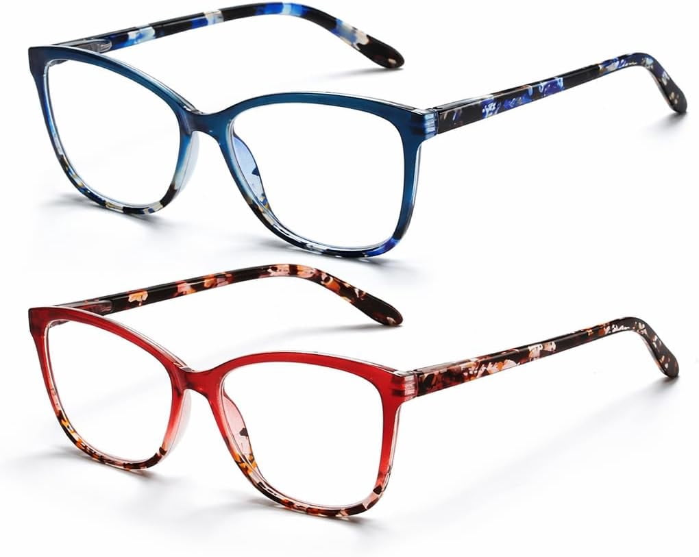 2 Pack Reading Glasses for Men Women Square Pattern Frame Lightweight ...