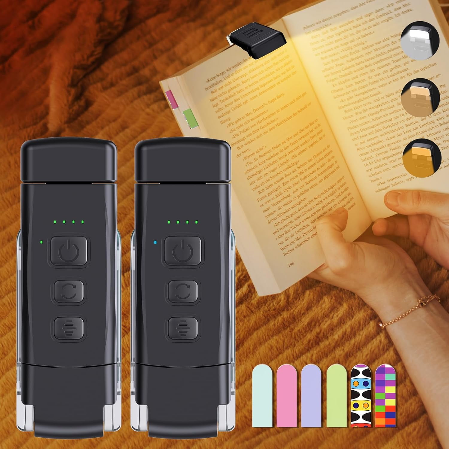 2-Pack Reading Light with 6 Bookmark, Portable Book Light for Reading ...