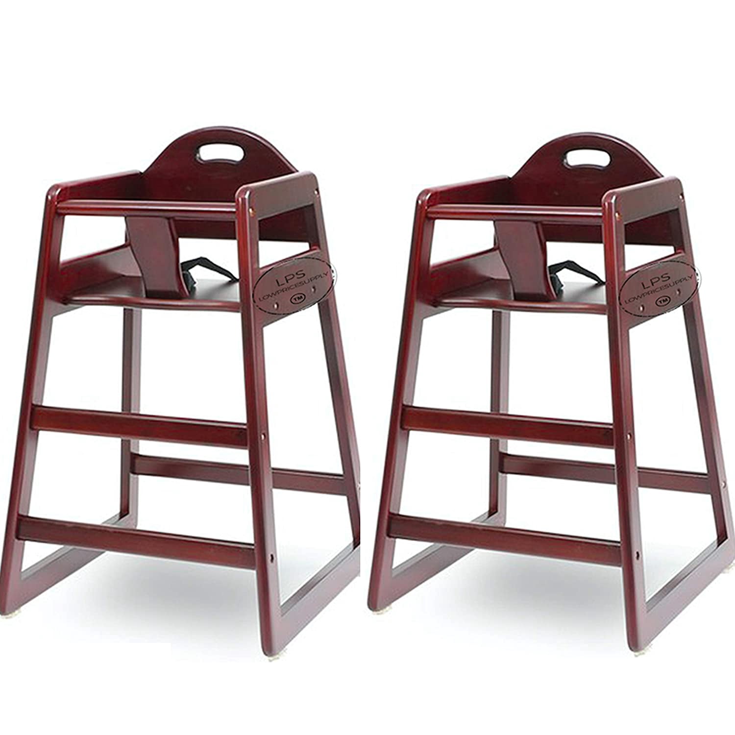 2 Pack - Ready-to-Assemble Restaurant Wood High Chair, Mahogany Finish ...