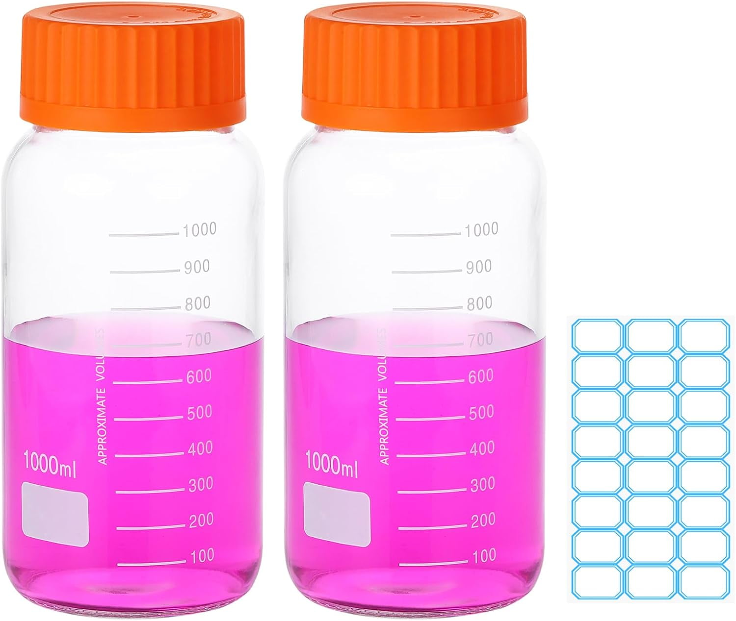2 Pack Reagent Media Storage Bottles, 1000ml Borosilicate Glass Wide ...