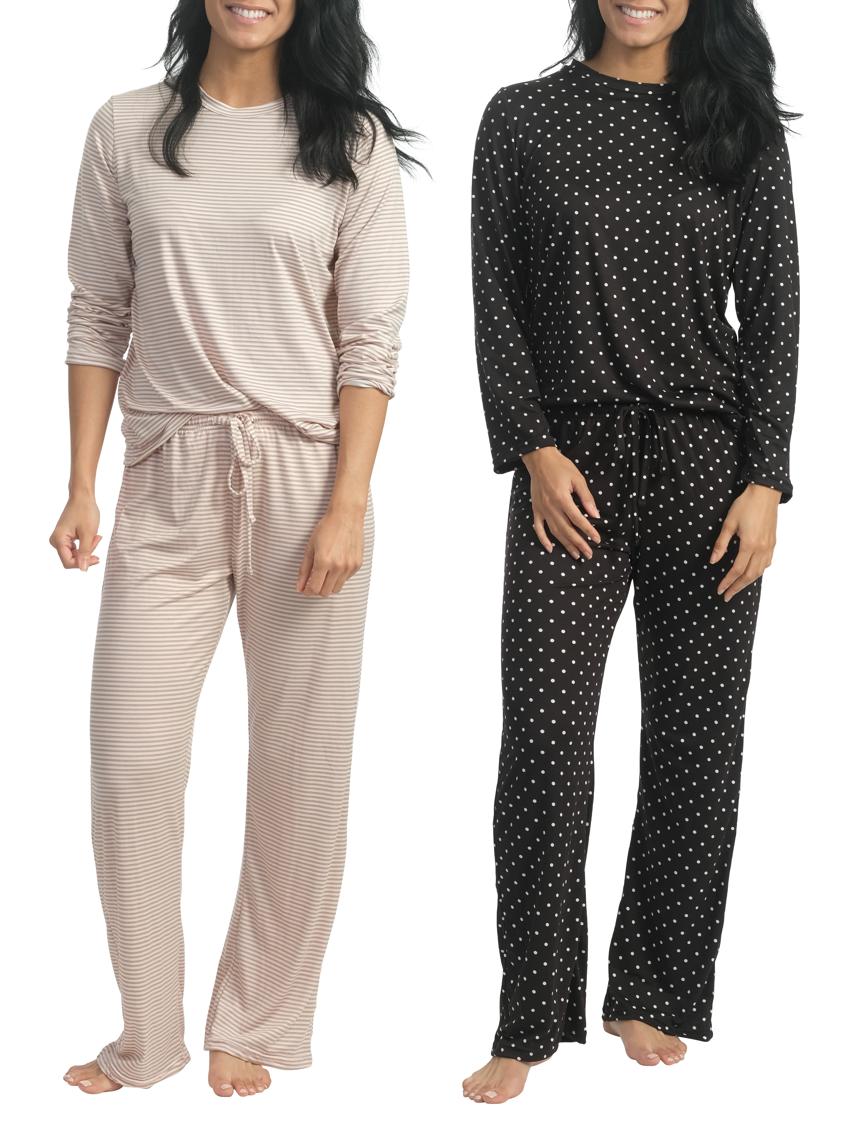 2 Pack: Real Essentials Womens Super Soft Cozy Long Sleeve Pajama Sets ...