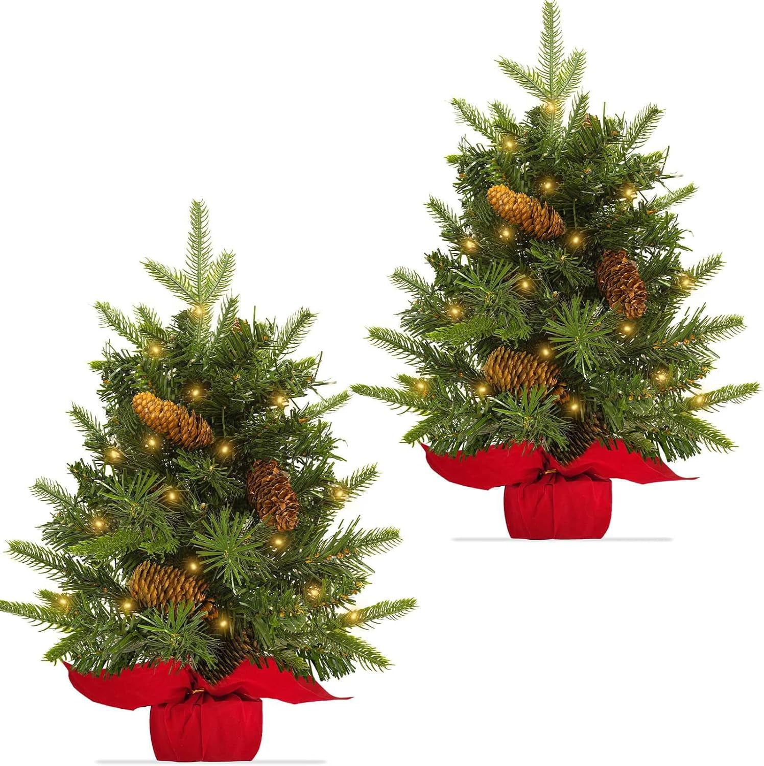 2 Pack Realistic-Feel Artificial Mini Christmas Tree, Tabletop Small ...