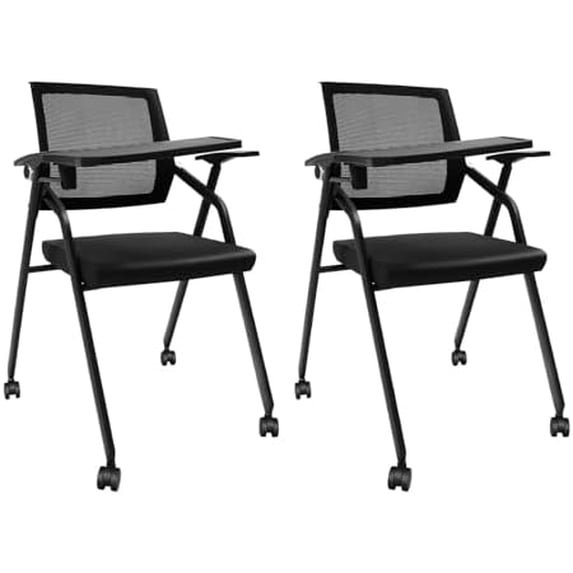 2-Pack Reception Chairs with Tablet Arm & Wheels, 440lbs Capacity Black ...