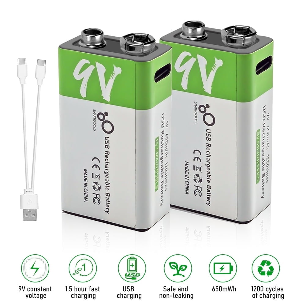 2 Pack Rechargeable Batteries 9 Volt 600mAh Batteries - Walmart.com