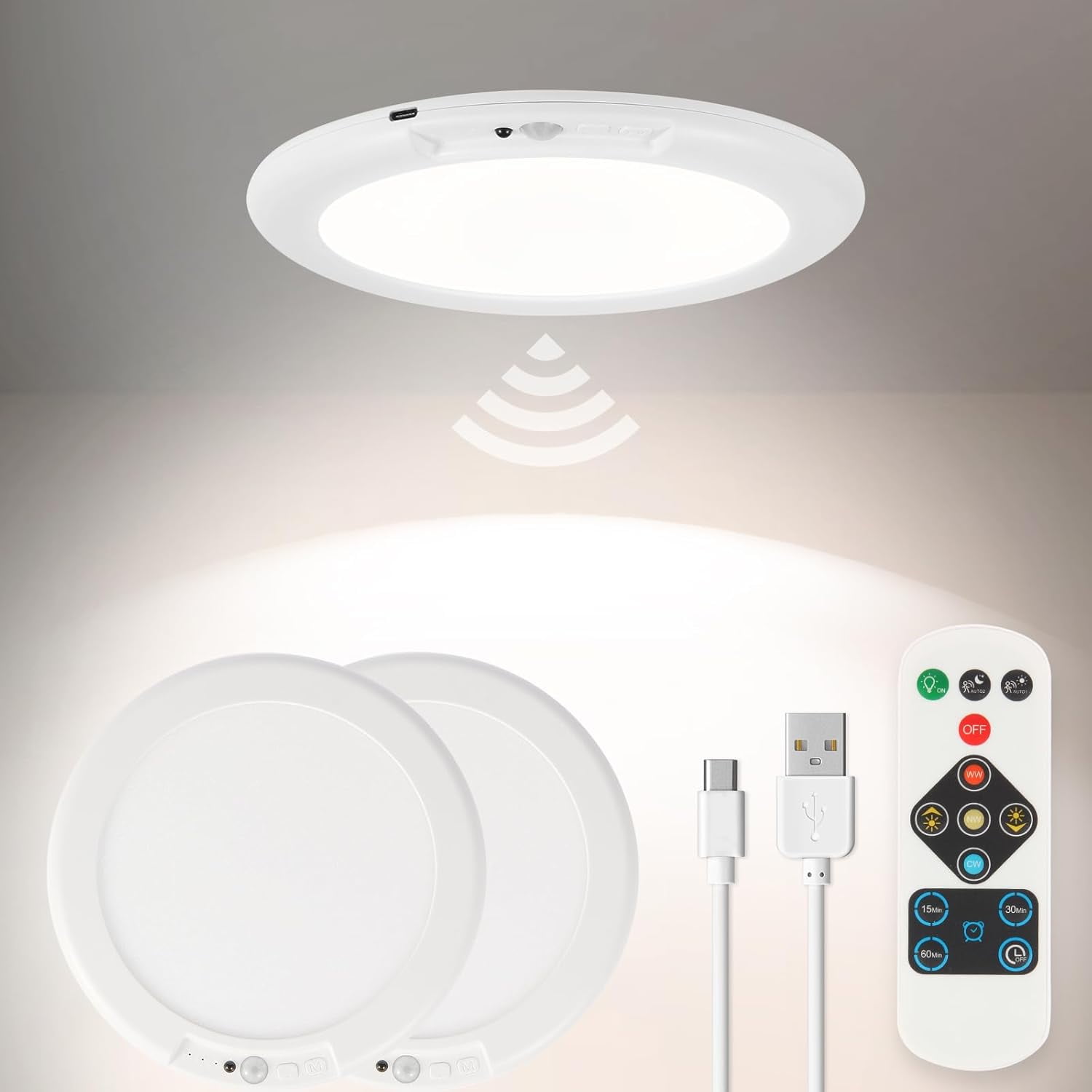 2 Pack Rechargeable Ceiling Light, Closet Lights Motion Sensored ...