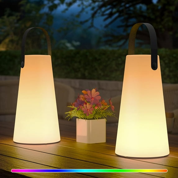 2 Pack Rechargeable Cordless Outdoor Lanterns with RGB Colors, Remote ...