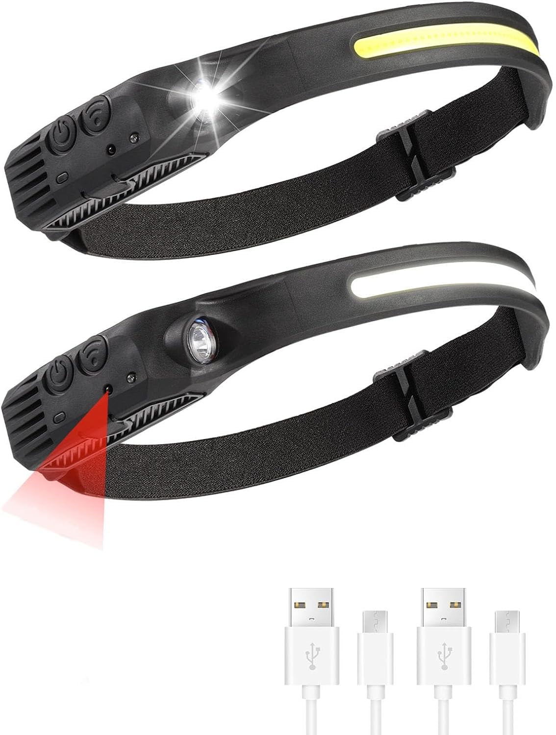 2 Pack Rechargeable Headlamp, 230°Wide Beam Head Lights for Forehead ...