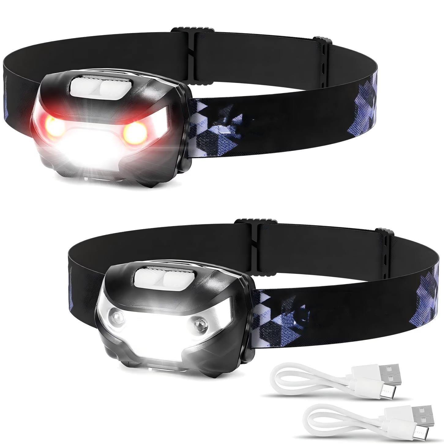 2-Pack Rechargeable Headlamp,30-Hour Battery Life,Headlight with 5 LED ...