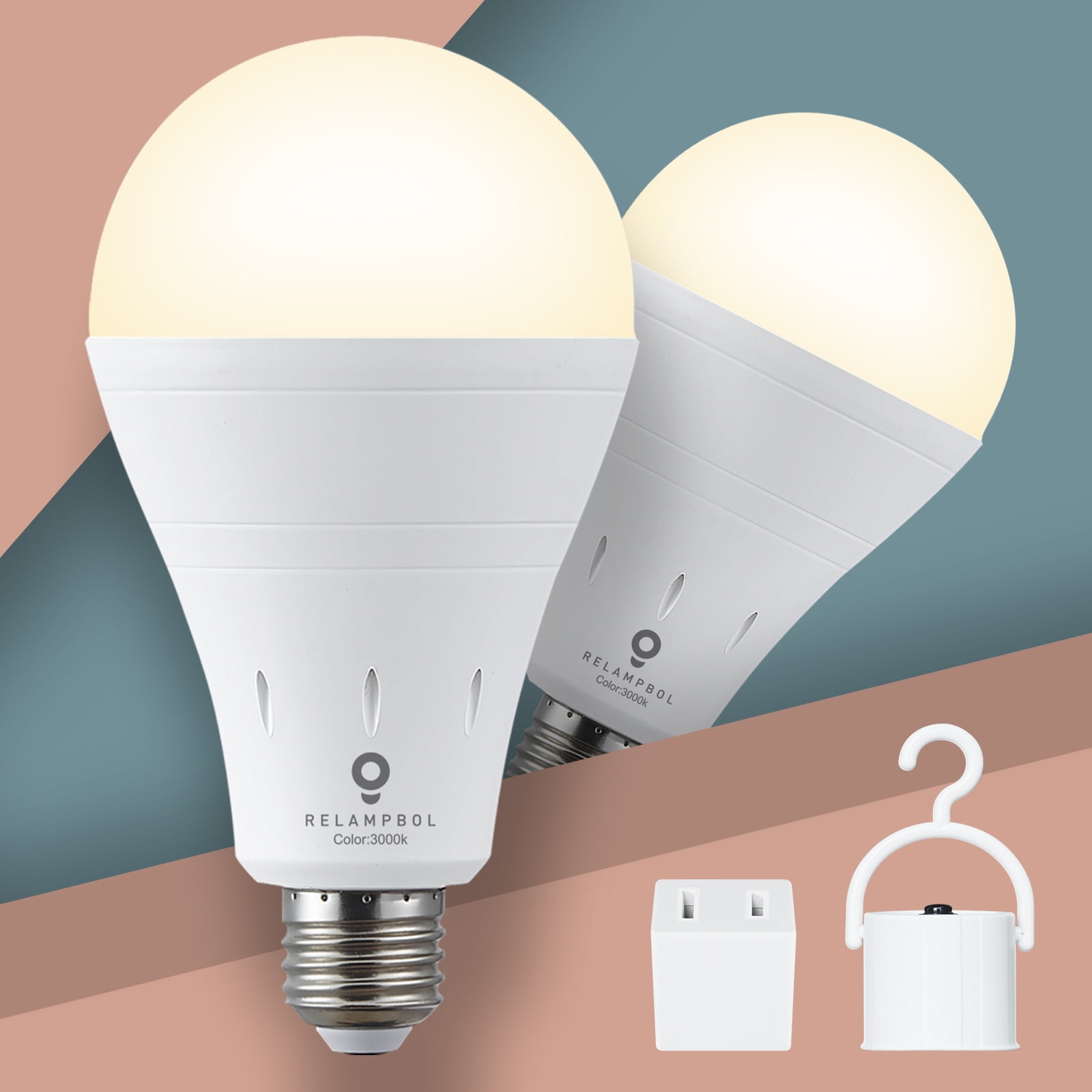 2 Pack Rechargeable Light Bulb Emergency Battery Operated Light Bulbs ...