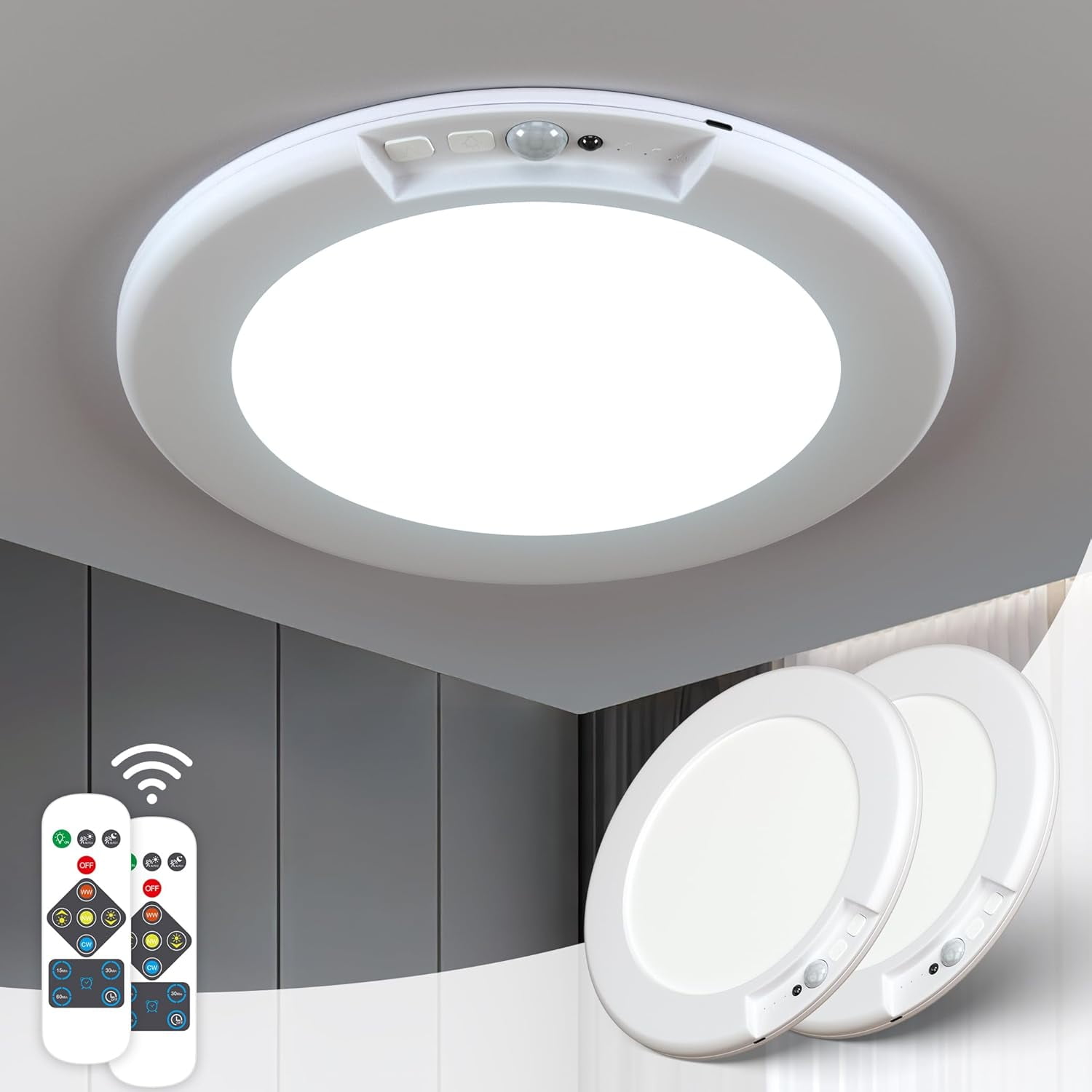 2 Pack Rechargeable Motion Sensor Closet Light with Remote - Ultra-Thin ...