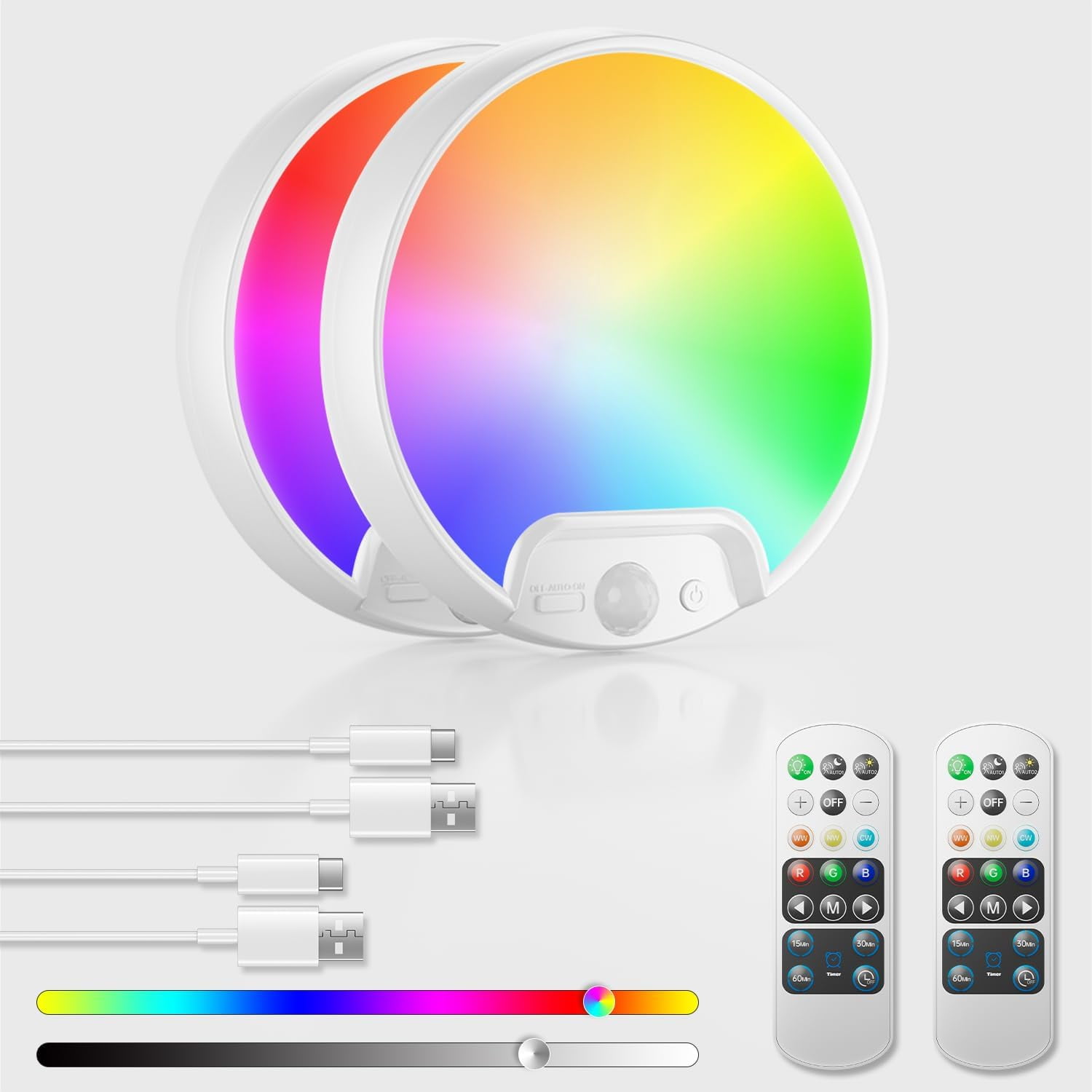 2 Pack Rechargeable RGB Shower Light with Remote, Operated Ceiling ...