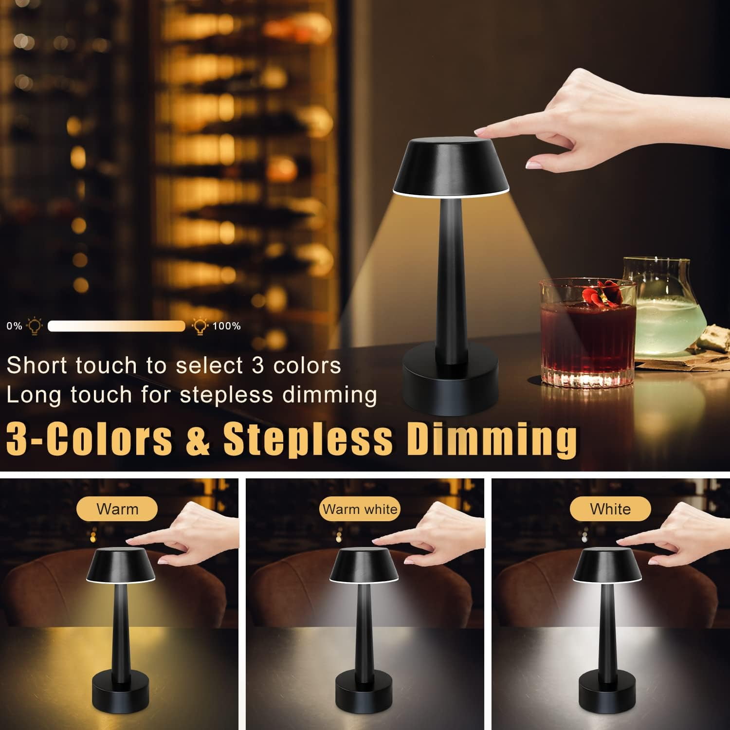 2 Pack Rechargeable Small Cordless Table Lamp, Led Battery Operated ...