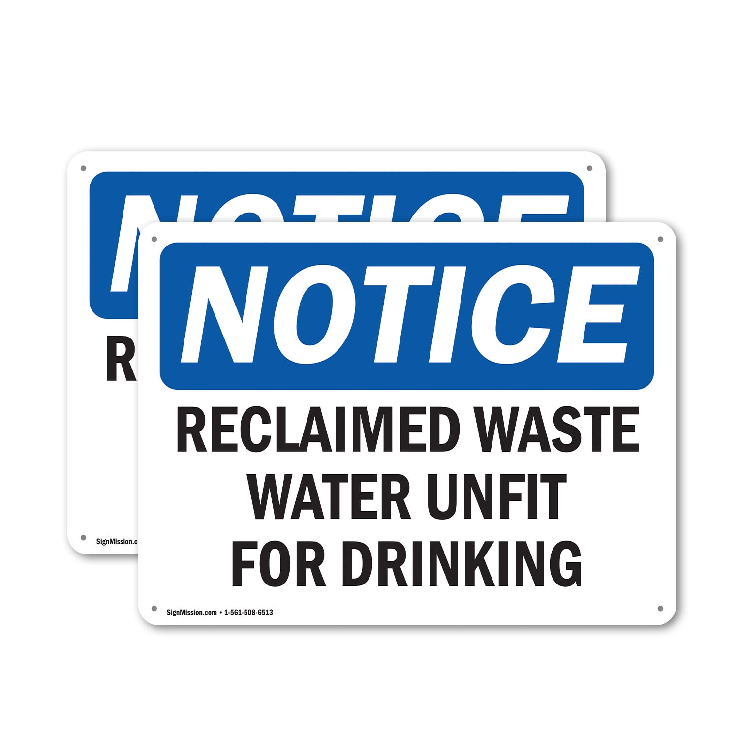 (2 Pack) Reclaimed Waste Water Unfit For Drinking OSHA Notice Sign 24 ...