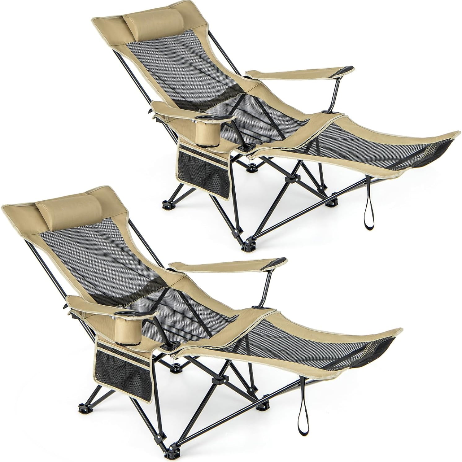 2 Pack Reclining Camping Chair, Folding Lounge Chair with Foot Rest for ...
