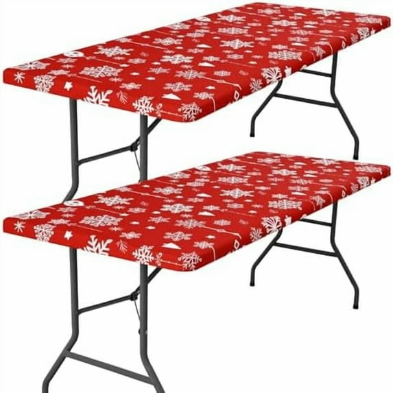 2 Pack Rectangle Christmas Table Cloth, Waterproof Elastic Fitted ...