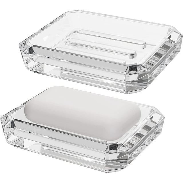 2 Pack Rectangle Glass Soap Dish, Bar Soap Sponge Holder for Bathroom ...